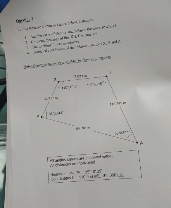 Solved Qeestion 2 For the traverse shown in Figure below, | Chegg.com