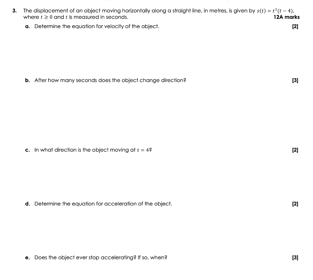 Solved 3. The displacement of an object moving horizontally | Chegg.com