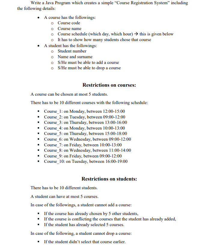 Solved Write a Java Program which creates a simple "Course | Chegg.com