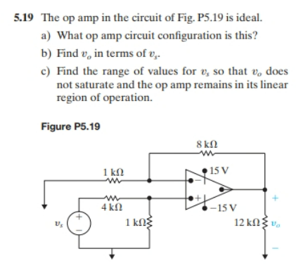 Solved 5.19 The op amp in the circuit of Fig. P5.19 is | Chegg.com