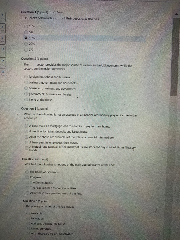 Solved Question 1(1 point) saved US. banks hold roughlyof | Chegg.com