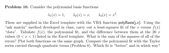 Problem 10. Consider the polynomial basis functions | Chegg.com