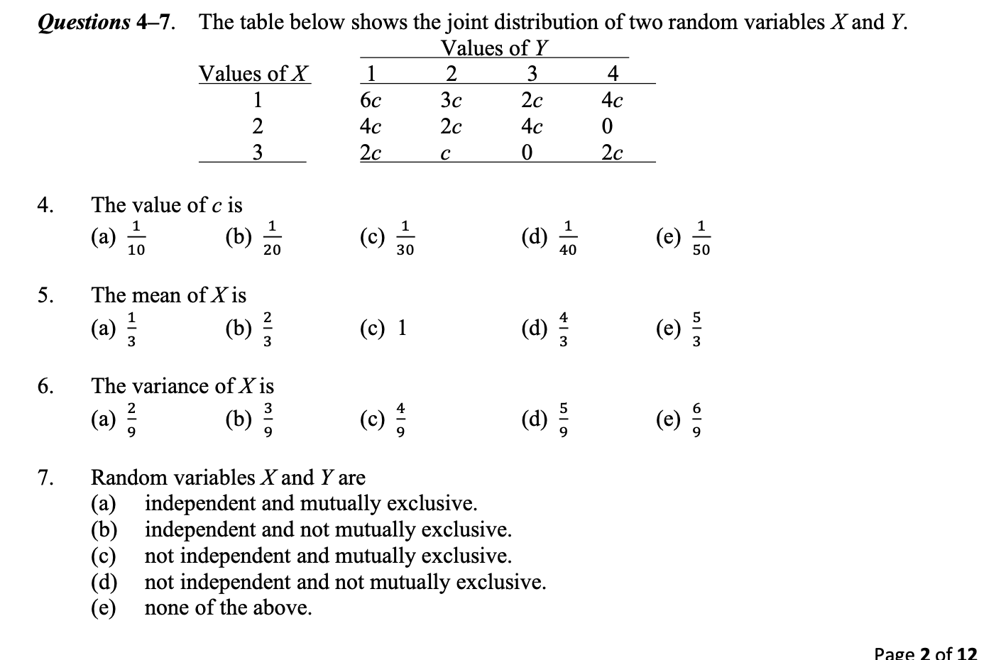 Solved Questions 4–7. The table below shows the joint | Chegg.com