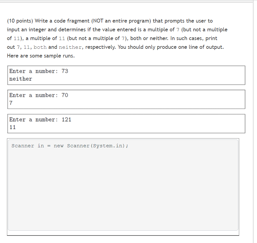 Solved (10 points) Write a code fragment (NOT an entire | Chegg.com