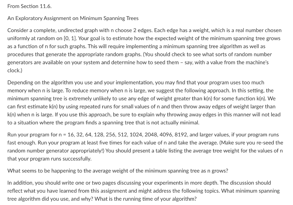 Solved An Exploratory Assignment on Minimum Spanning Trees | Chegg.com