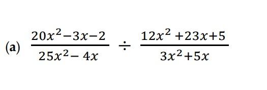 Solved 25x2−4x20x2−3x−2÷3x2+5x12x2+23x+5 | Chegg.com