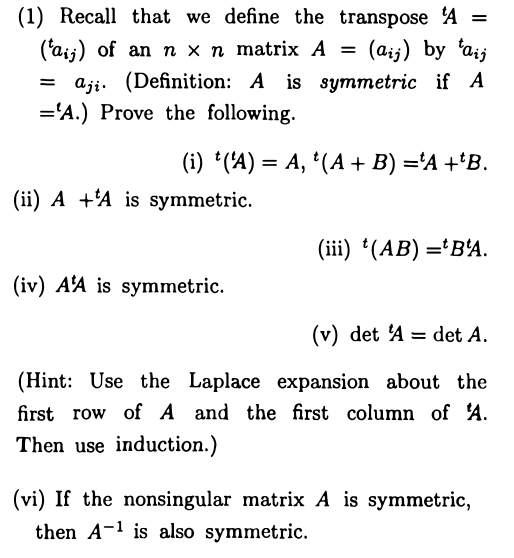 Solved (1) Recall that we define the transpose 'A = (taji) | Chegg.com
