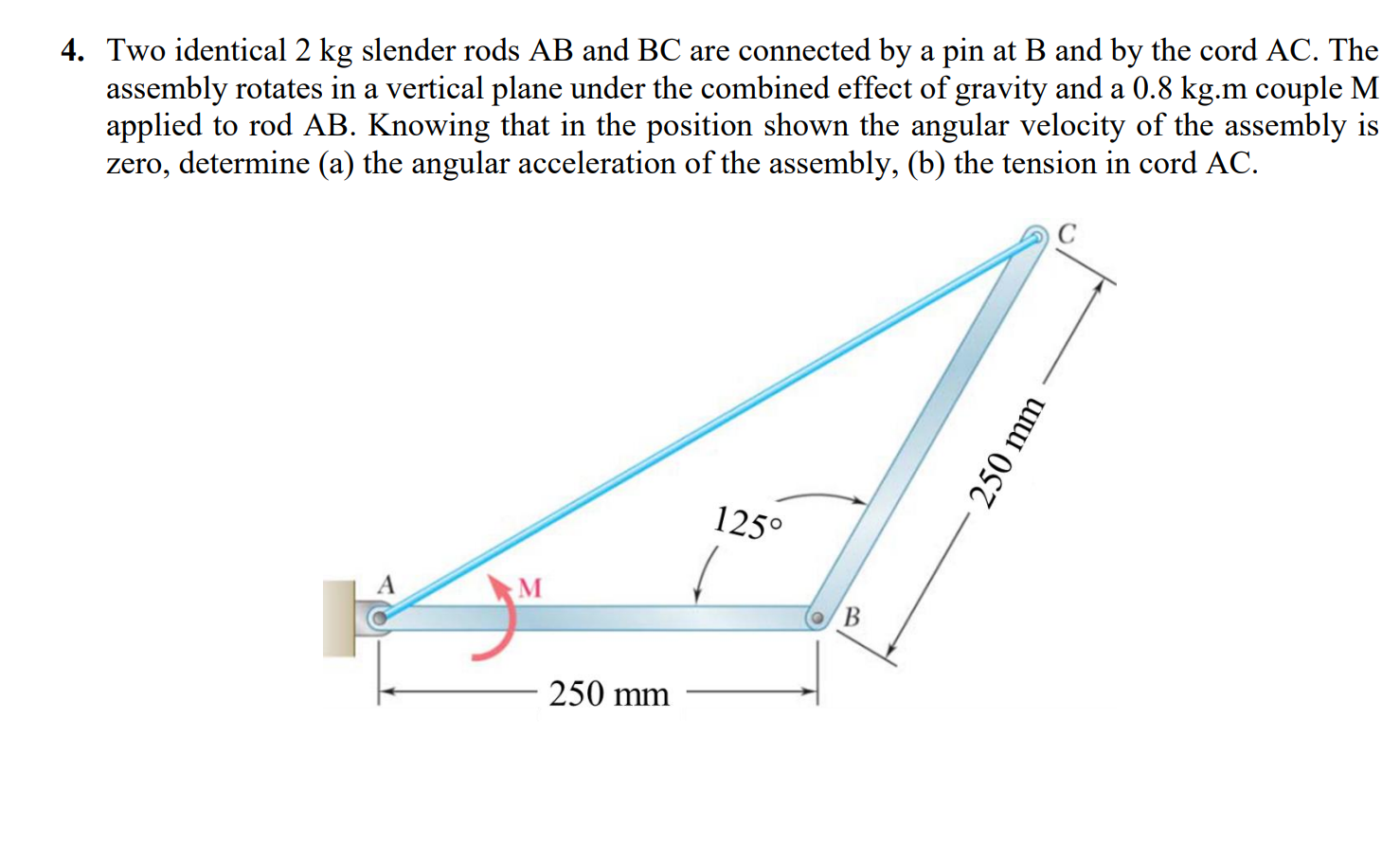 Solved 4. Two identical 2 kg slender rods AB and BC are | Chegg.com