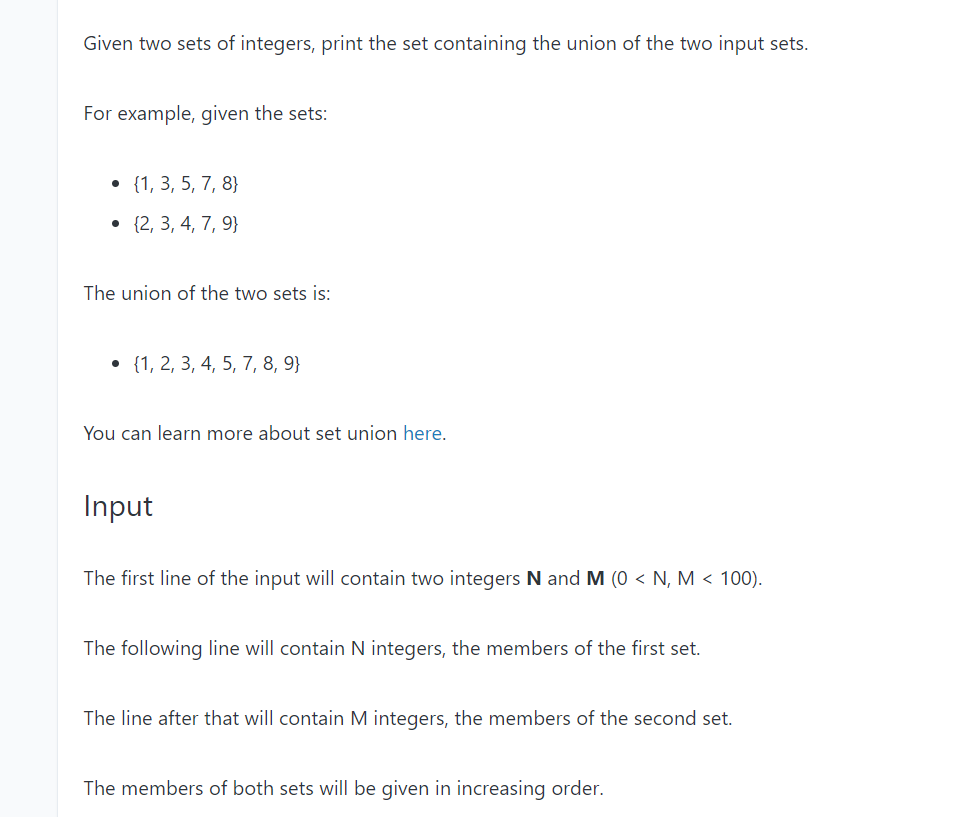 Solved Given two sets of integers, print the set containing | Chegg.com
