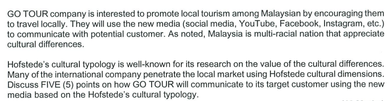 Solved GO TOUR company is interested to promote local | Chegg.com