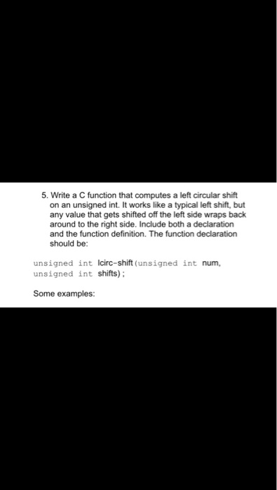 Solved Write A C Function That Computes A Left Circular 8985
