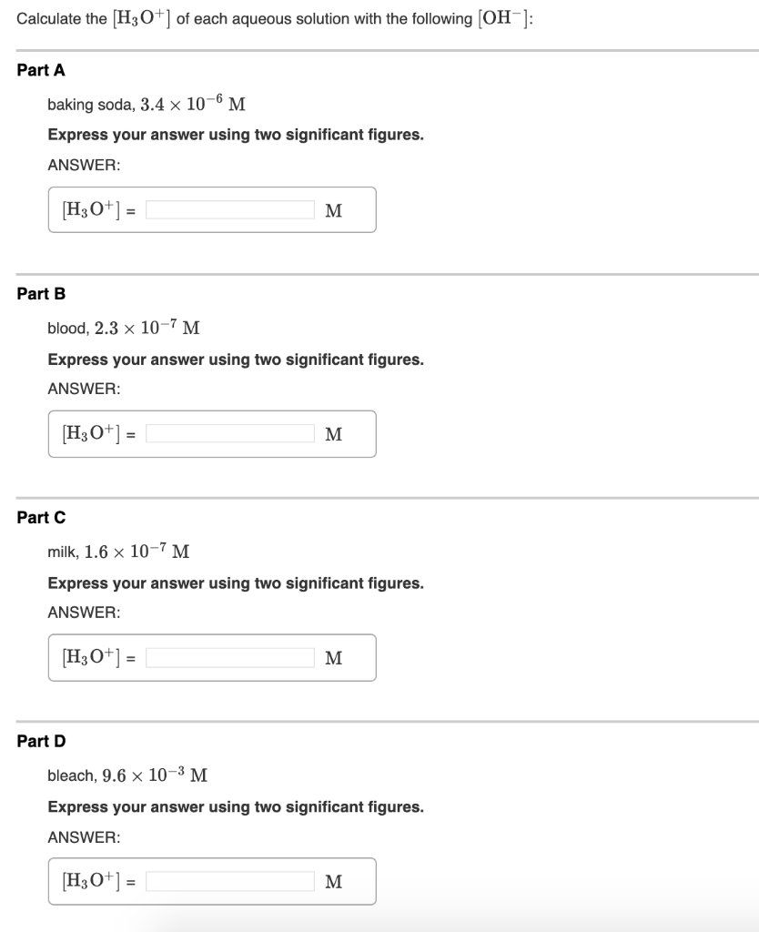 Solved Calculate the [H3O+] of each aqueous solution with | Chegg.com