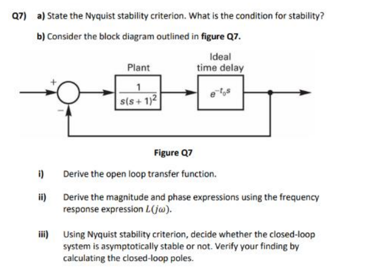 Q7) a) State the Nyquist stability criterion. What | Chegg.com Q7) a) State the Nyquist stability criterion. What | Chegg.com