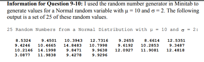 Solved Information for Question 9-10: I used the random | Chegg.com