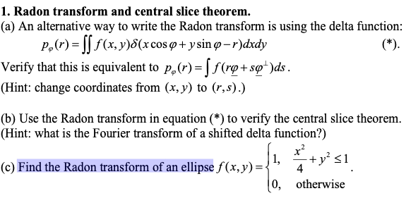 1. Radon transform and central slice theorem. (a) An | Chegg.com