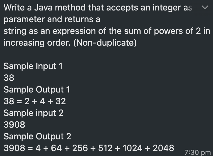 Solved Write a Java method that accepts an integer as | Chegg.com