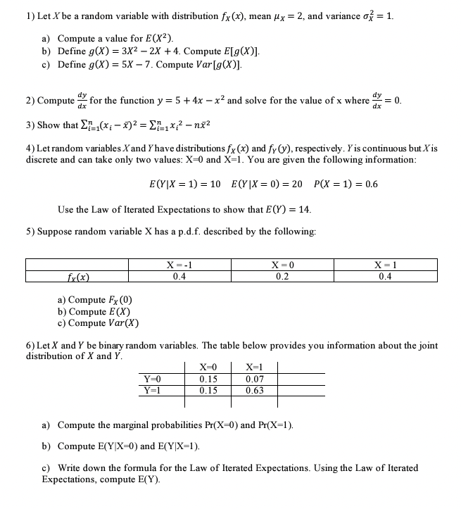 Solved Let x ﻿be a random variable with distribution fx(x), | Chegg.com