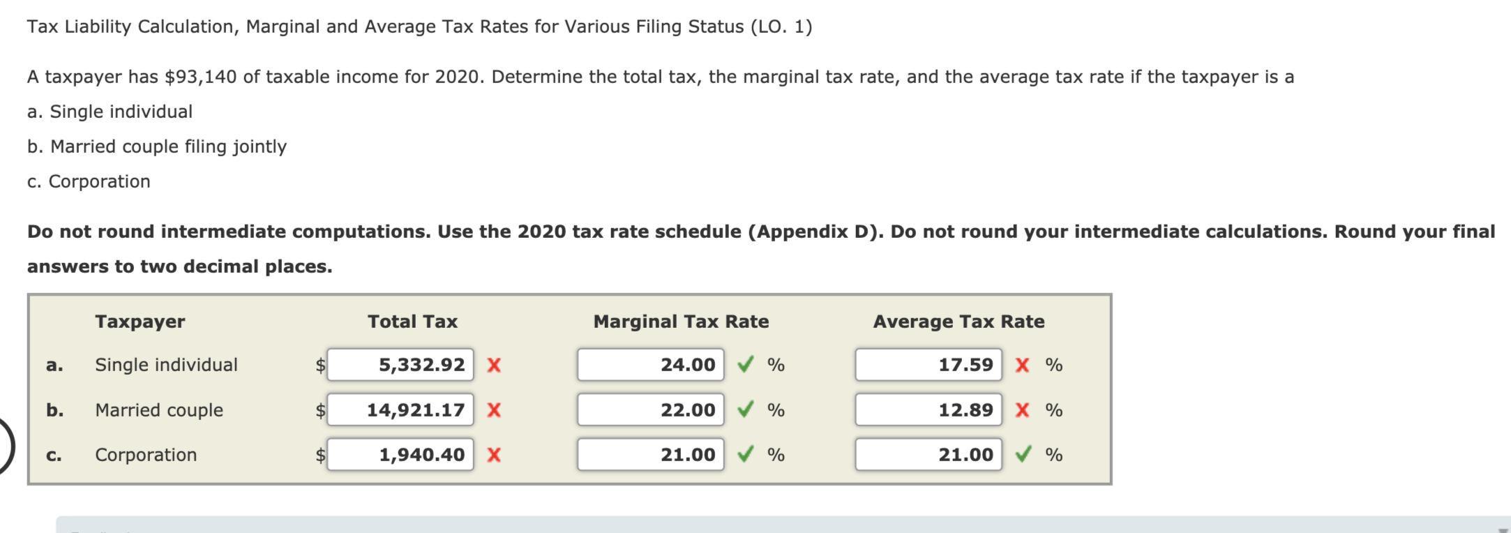 Solved Tax Liability Calculation, Marginal and Average Tax | Chegg.com