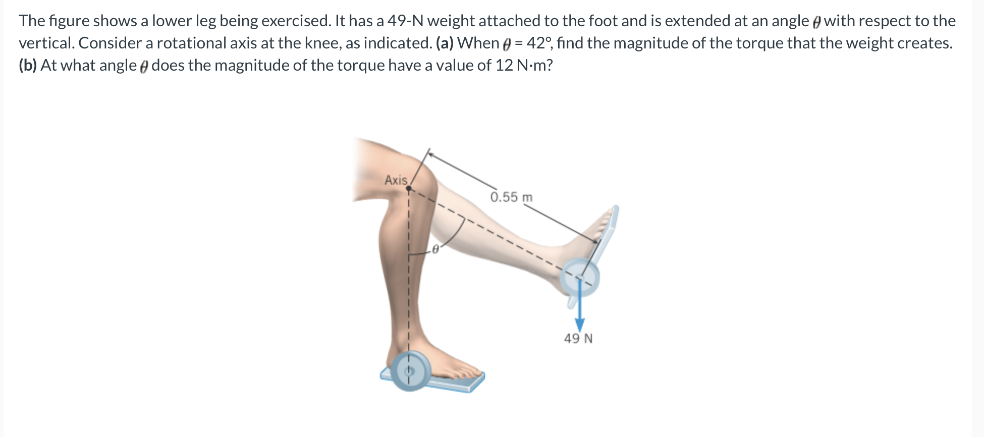 Solved The figure shows a lower leg being exercised. It has | Chegg.com