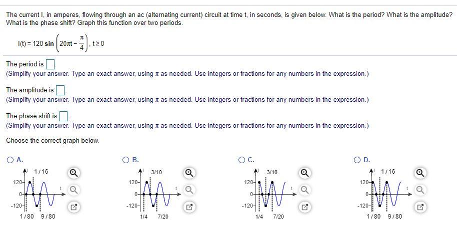 Solved The current I, in amperes, flowing through an ac | Chegg.com