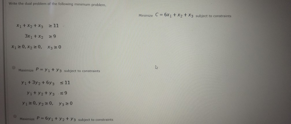 Solved Write the dual problem of the following minimum | Chegg.com