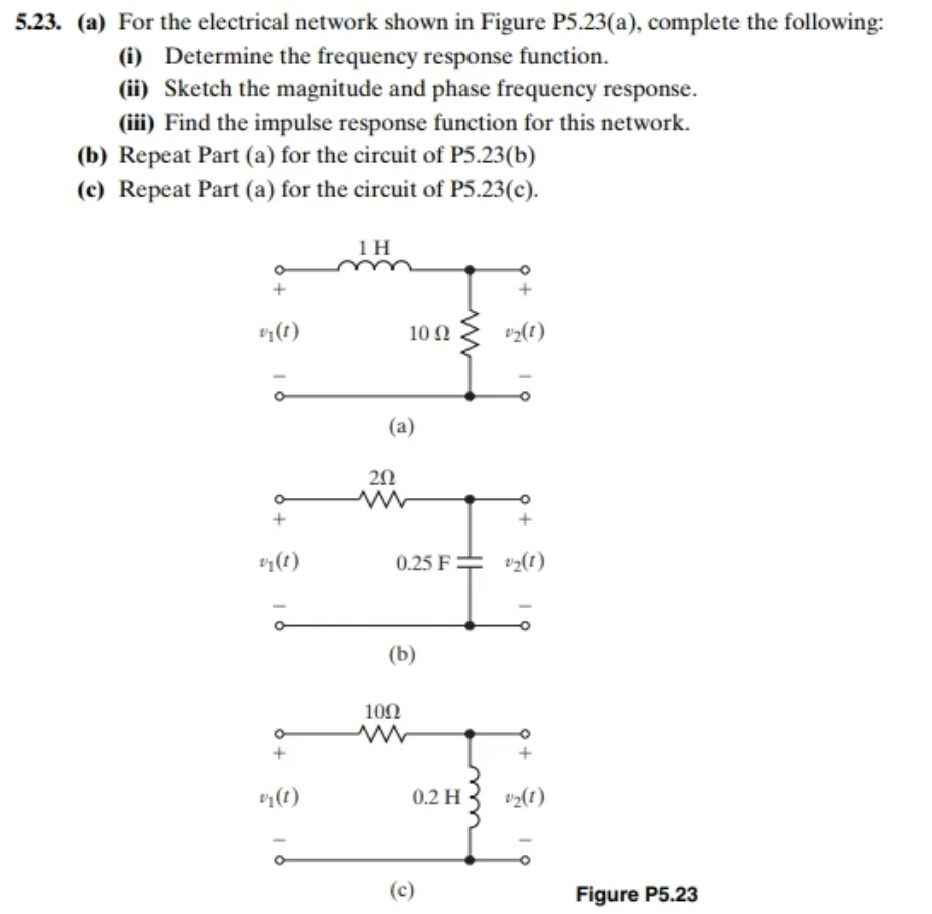 Solved 5.23. (a) For the electrical network shown in Figure | Chegg.com