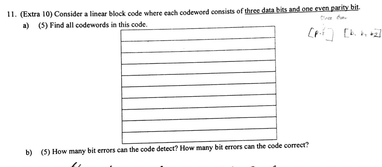 Solved 11 Extra 10 Consider A Linear Block Code Where 