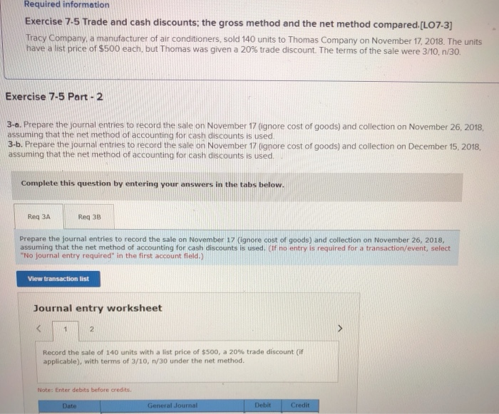 Solved Required information Exercise 7-5 Trade and cash | Chegg.com