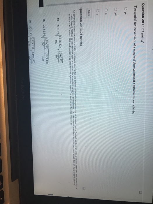Solved The symbol for the variance of a sample of | Chegg.com