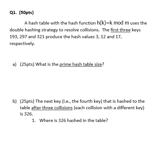 Solved Q1. (50pts) A hash table with the hash function | Chegg.com