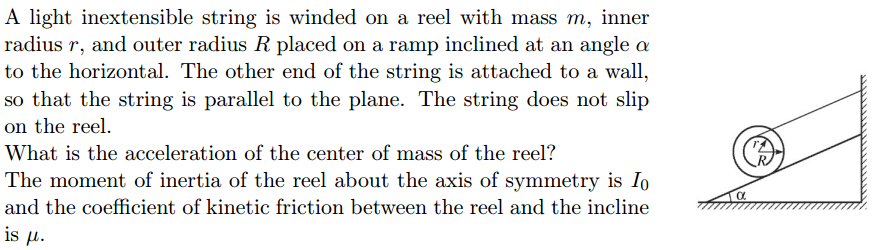 Solved A light inextensible string is winded on a reel with | Chegg.com