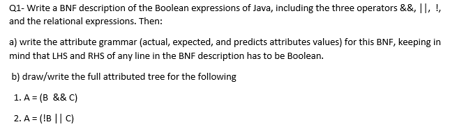Q1- Write a BNF description of the Boolean | Chegg.com