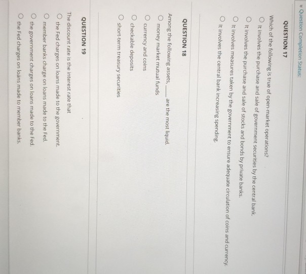 Solved Question Completion Status: QUESTION 17 Which of the | Chegg.com