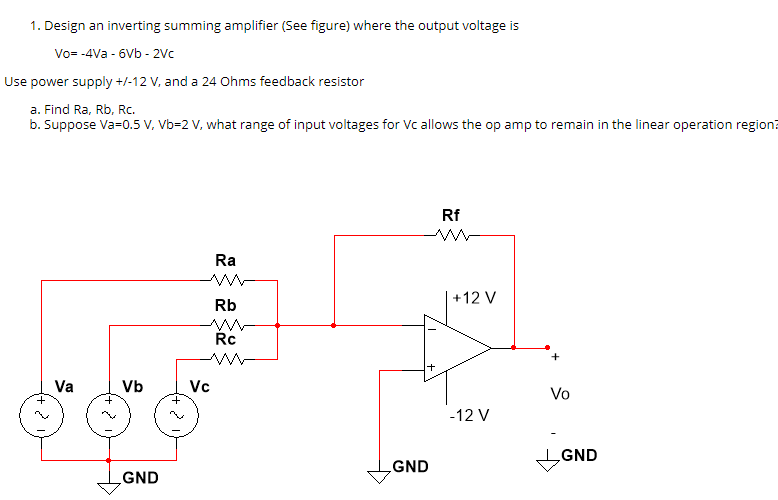 Solved 1. Design an inverting summing amplifier (See figure) | Chegg.com
