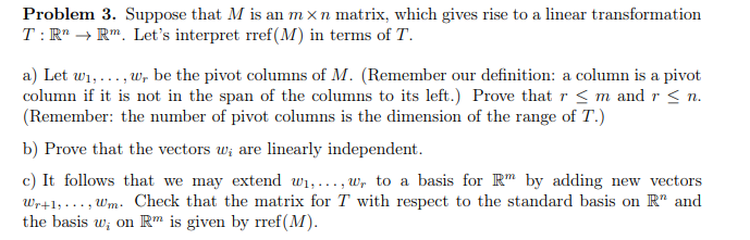 Solved Problem 3. Suppose that M is an mxn matrix, which | Chegg.com