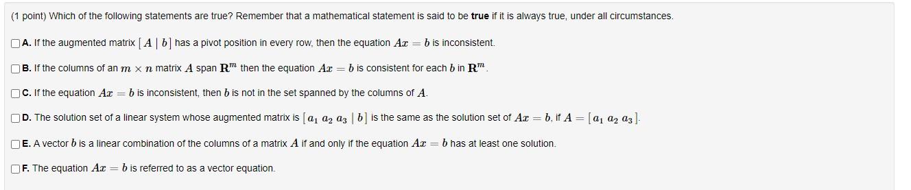 Solved (1 point) Which of the following statements are true? | Chegg.com