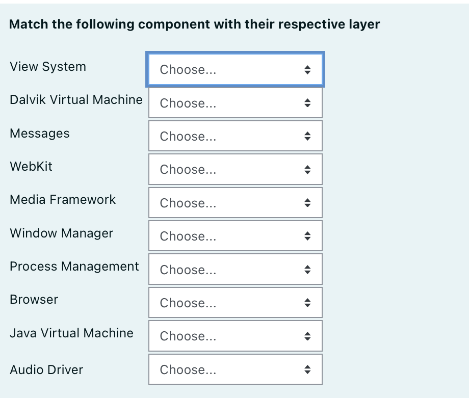 Solved Match the following component with their respective | Chegg.com