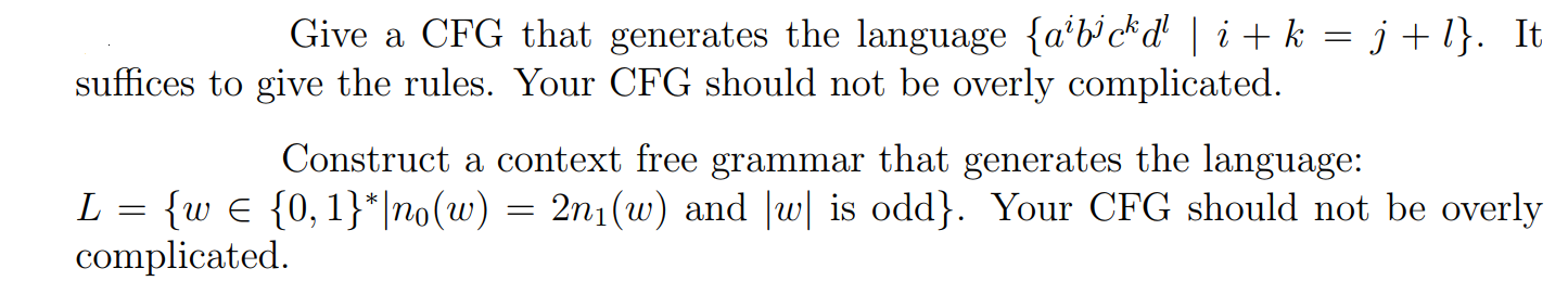 Solved - Give a CFG that generates the language {a'bick d' | | Chegg.com