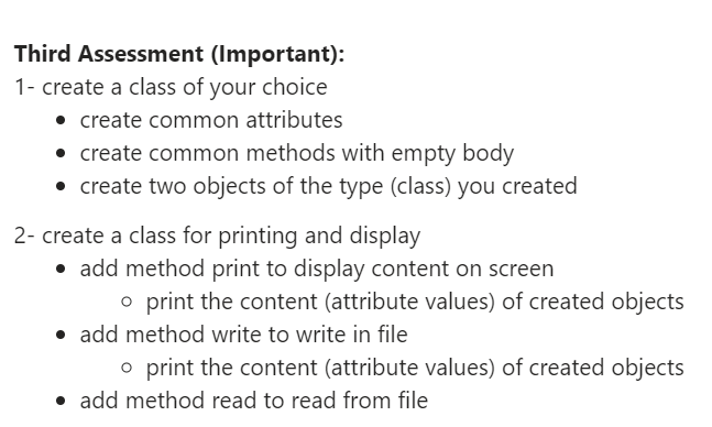 Solved Third Assessment (Important): 1- create a class of | Chegg.com