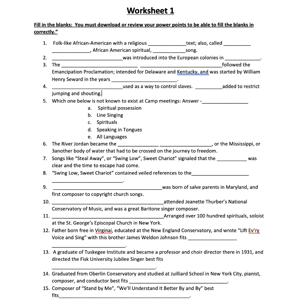 Worksheet 1 Fill in the blanks: You must download or | Chegg.com