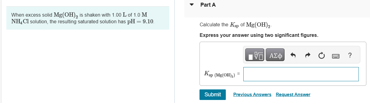 Solved When excess solid Mg(OH)2 is shaken with 1.00 L of | Chegg.com