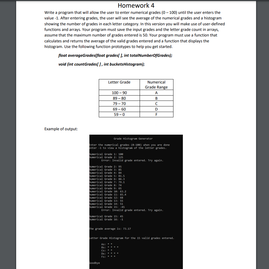 Solved Homework 4 Write a program that will allow the user | Chegg.com