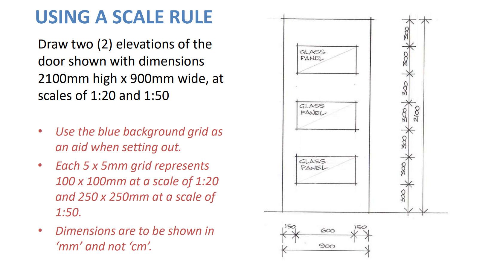 Solved USING A SCALE RULE GLASS PANEL Draw two (2) | Chegg.com