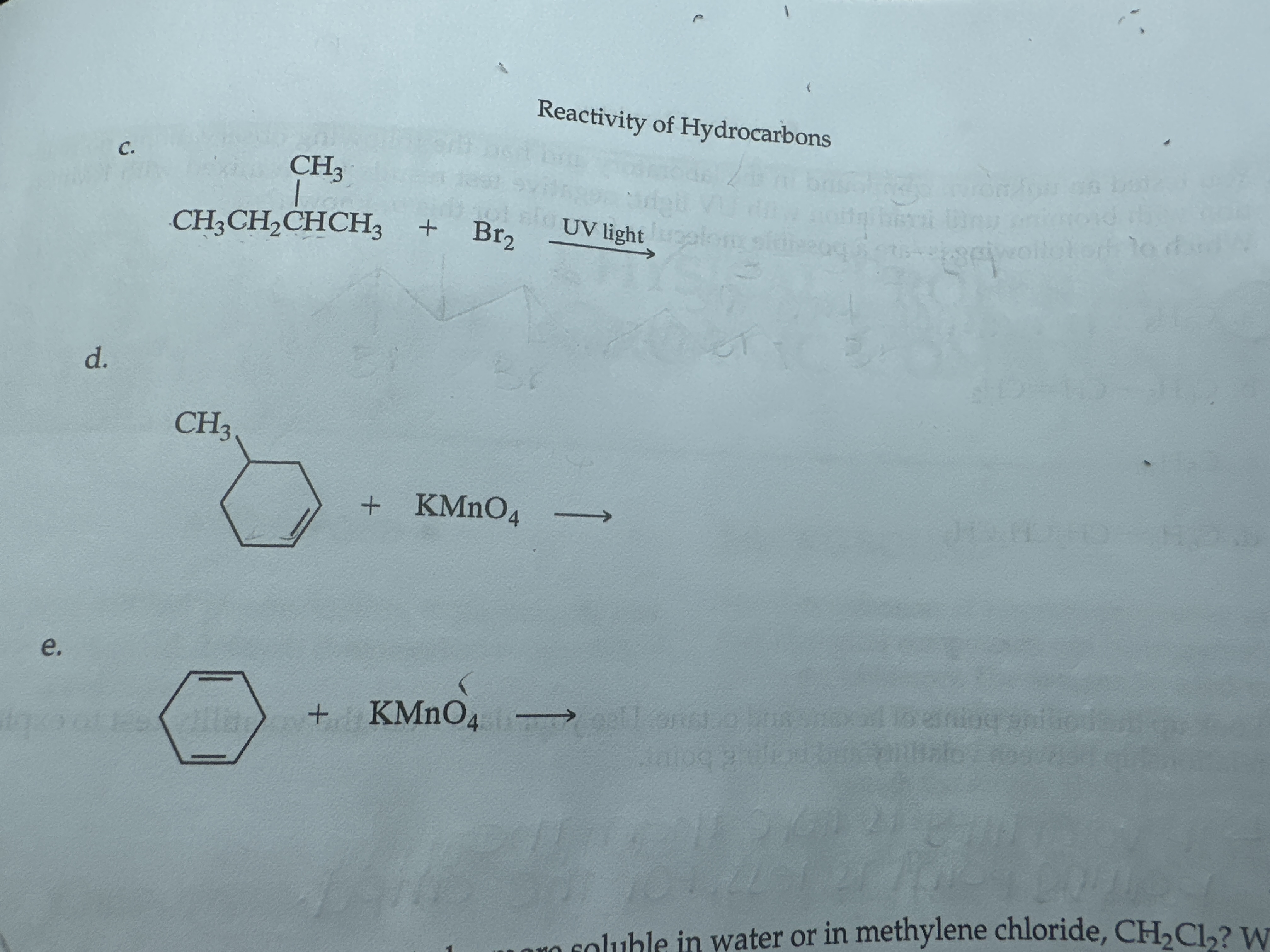 Solved Reactivity of Hydrocarbons | Chegg.com