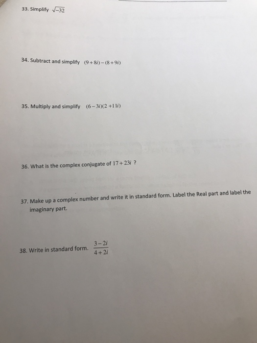 Solved 33. Simplify -32 34. Subtract and simplify | Chegg.com