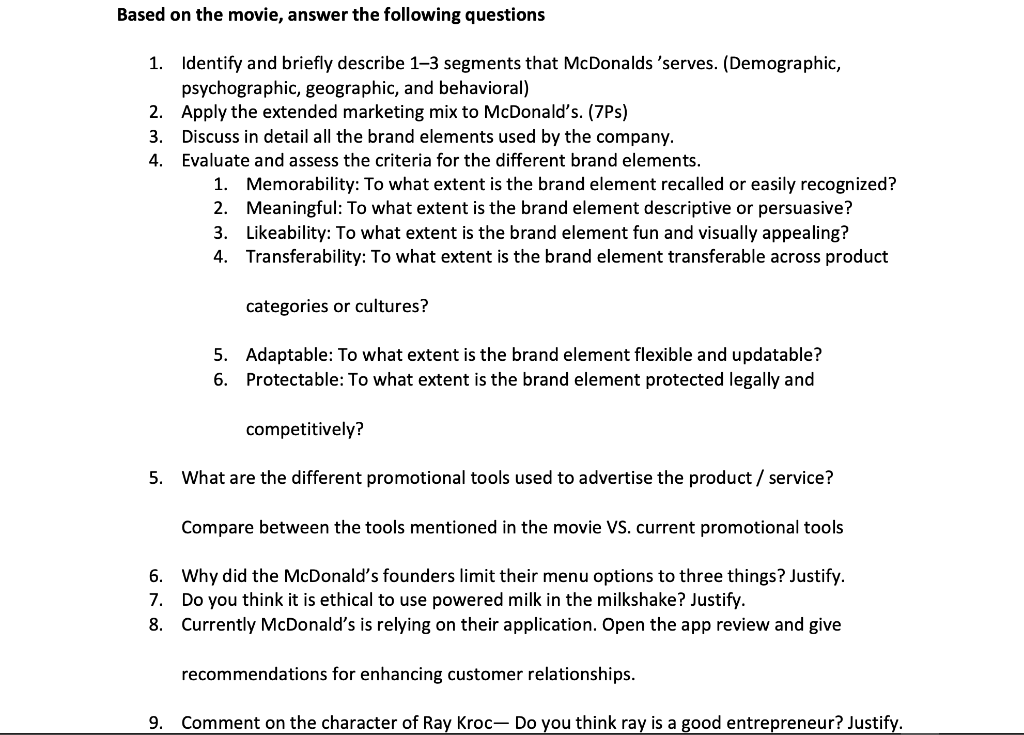 Solved The Founder Movie | Chegg.com