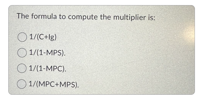 Solved The formula to compute the multiplier | Chegg.com