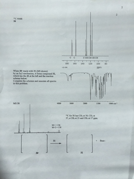 Solved ^13C NMR When 30^- reacts with 31 (MS shown) by an | Chegg.com