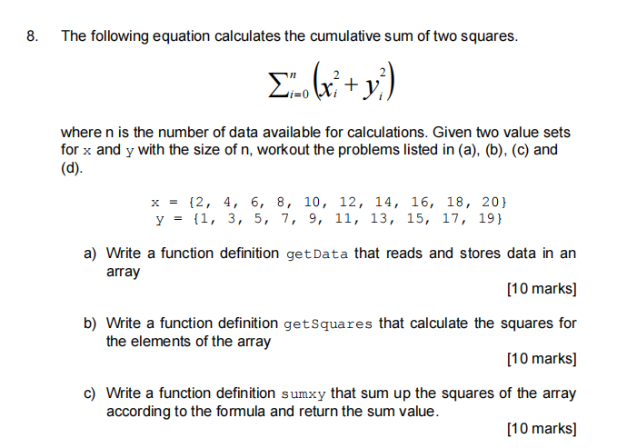 Solved 8. The following equation calculates the cumulative | Chegg.com