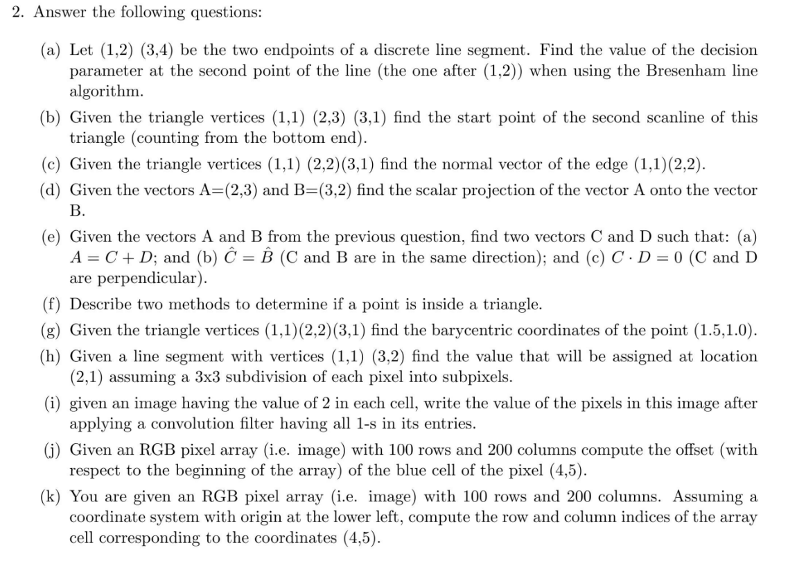 2. Answer the following questions: (a) Let (1,2) | Chegg.com